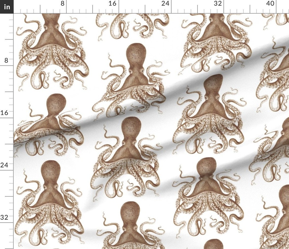 Octopus Fabric Octopus Oasis in Sepia by Willowlanetextiles | Etsy