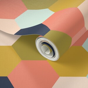 Coral Jubilee Wallpaper Hexagon Coral Jubilee by Ivieclothco - Etsy