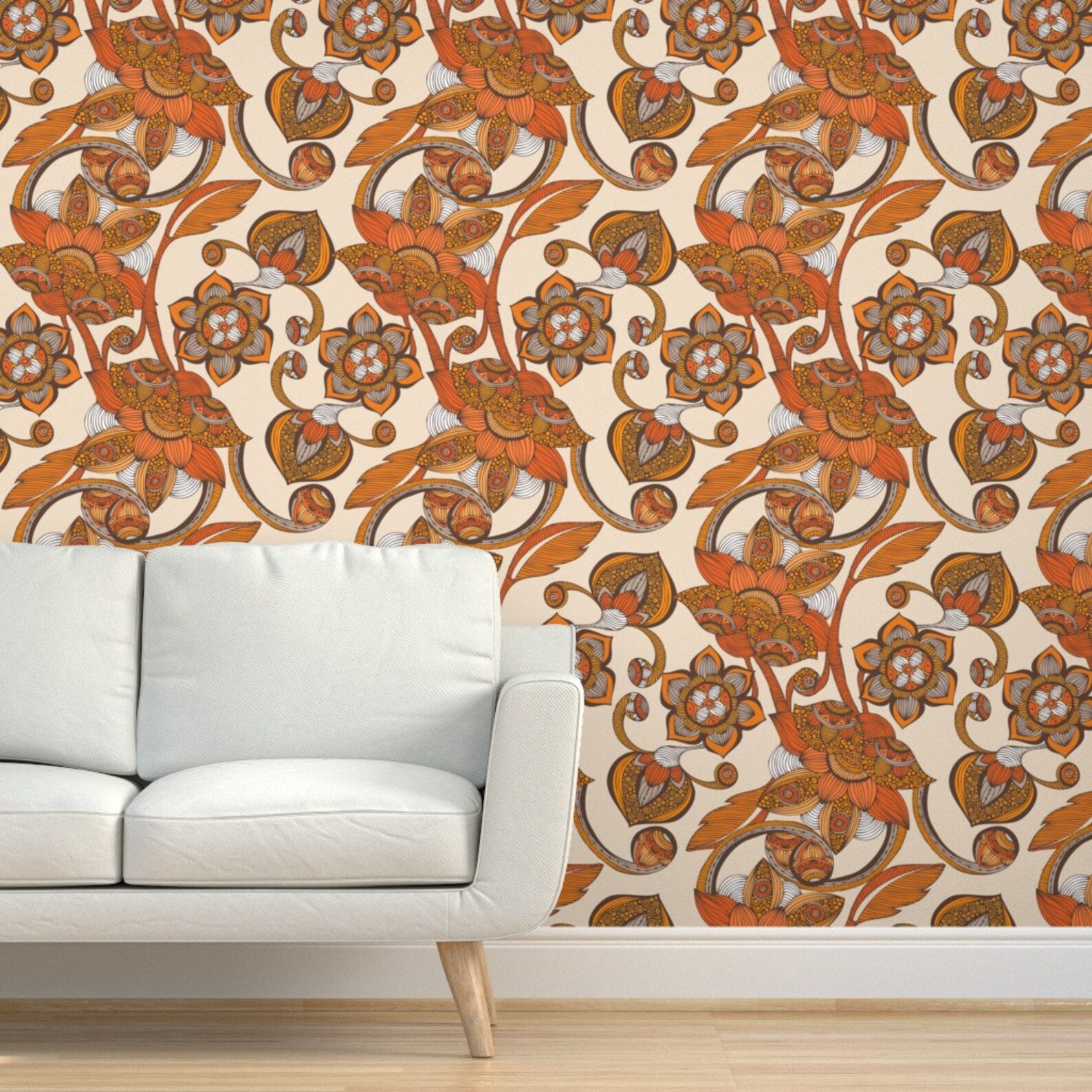 Orange Boho Floral Wallpaper Boho Orange by Valentinaharper - Etsy