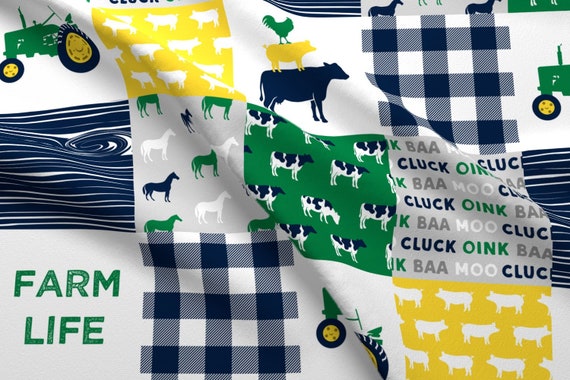 Farm Life Fabric Farm Life Wholecloth Green Yellow And Navy | Etsy