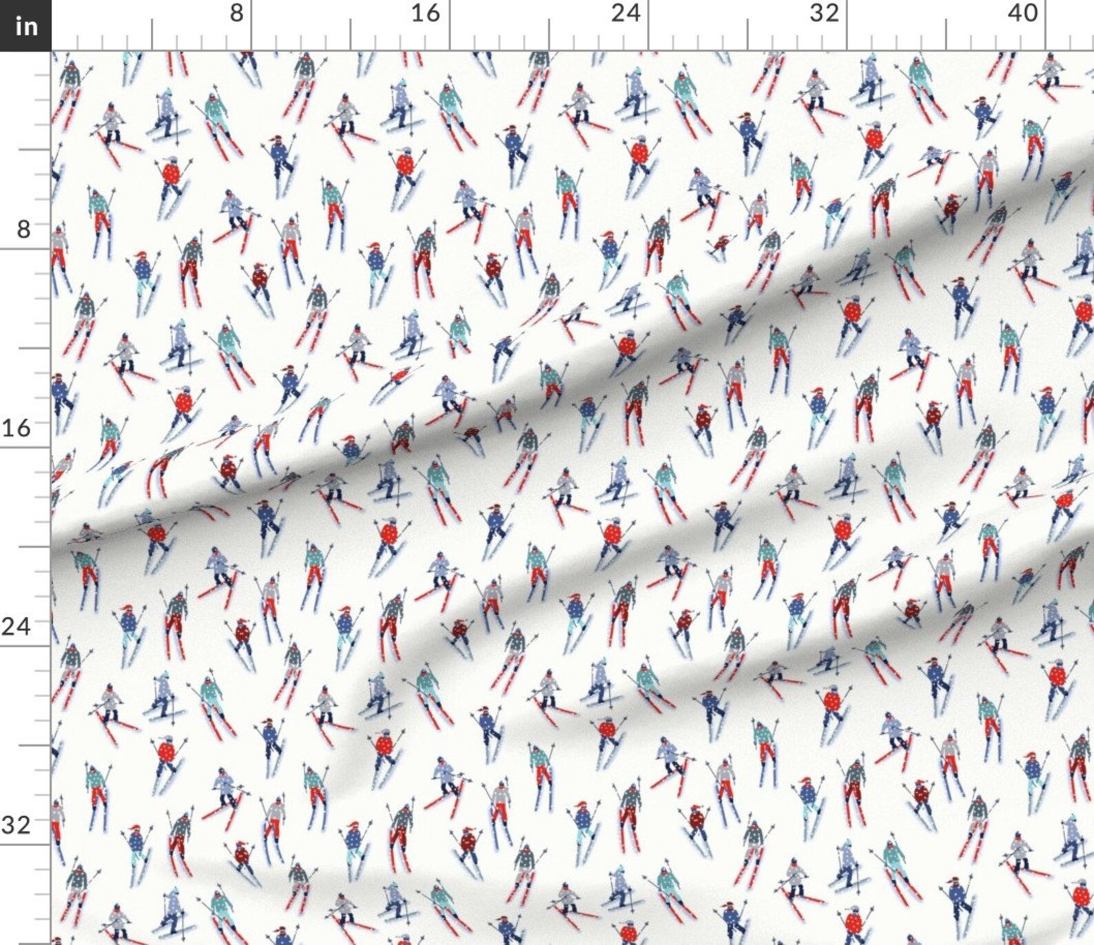 Skiing Winter Snowy Fabric Downhill Skiers by Kee Design - Etsy
