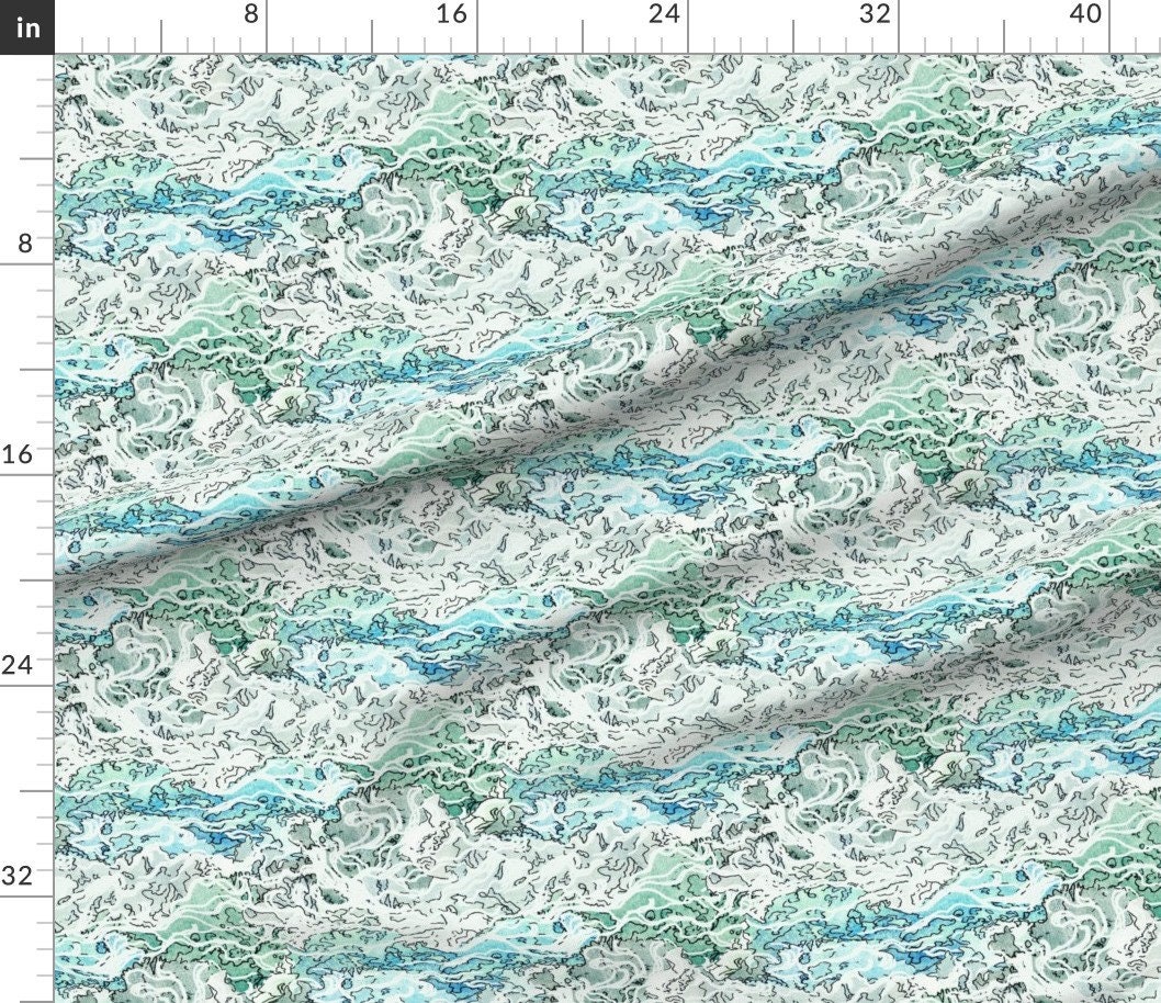 Sea Abstract Blue Ocean Illustration Fabric Ocean Waves by | Etsy