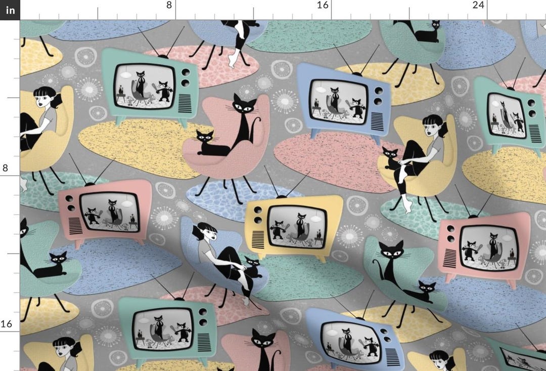 Den Fabric - Living in the 50'S by J9design - Mid Century Modern Cats ...