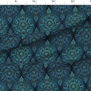 Botanical Fabric Midnight Teal and Aqua Protea Doodle by Micklyn ...