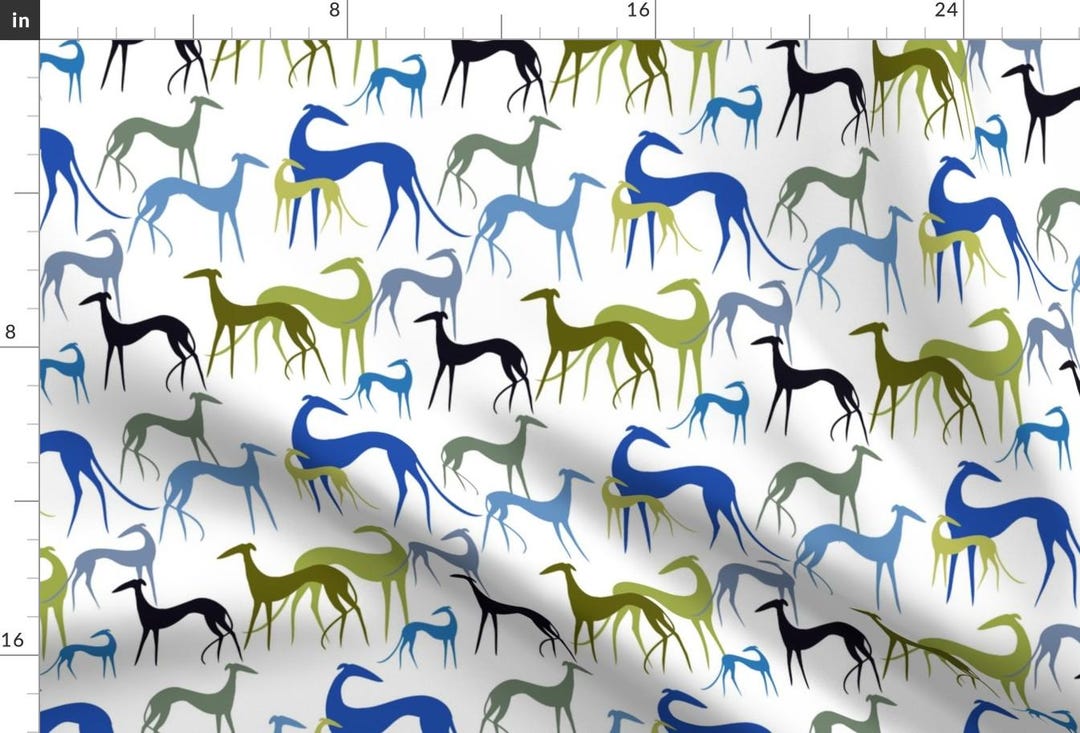 Greyhound Fabric - Sighthounds Green-blue by Lobitos - Greyhound Dog ...