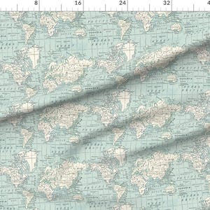 Vintage Maps Fabric Soft Blue and Cream Map by Aftermyart Blue and ...