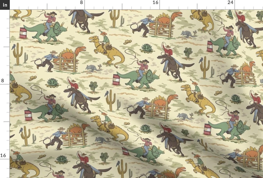 Wild West Fabric - Dinosaur Rodeo by Thatpolymath_shellym - Cowboy ...