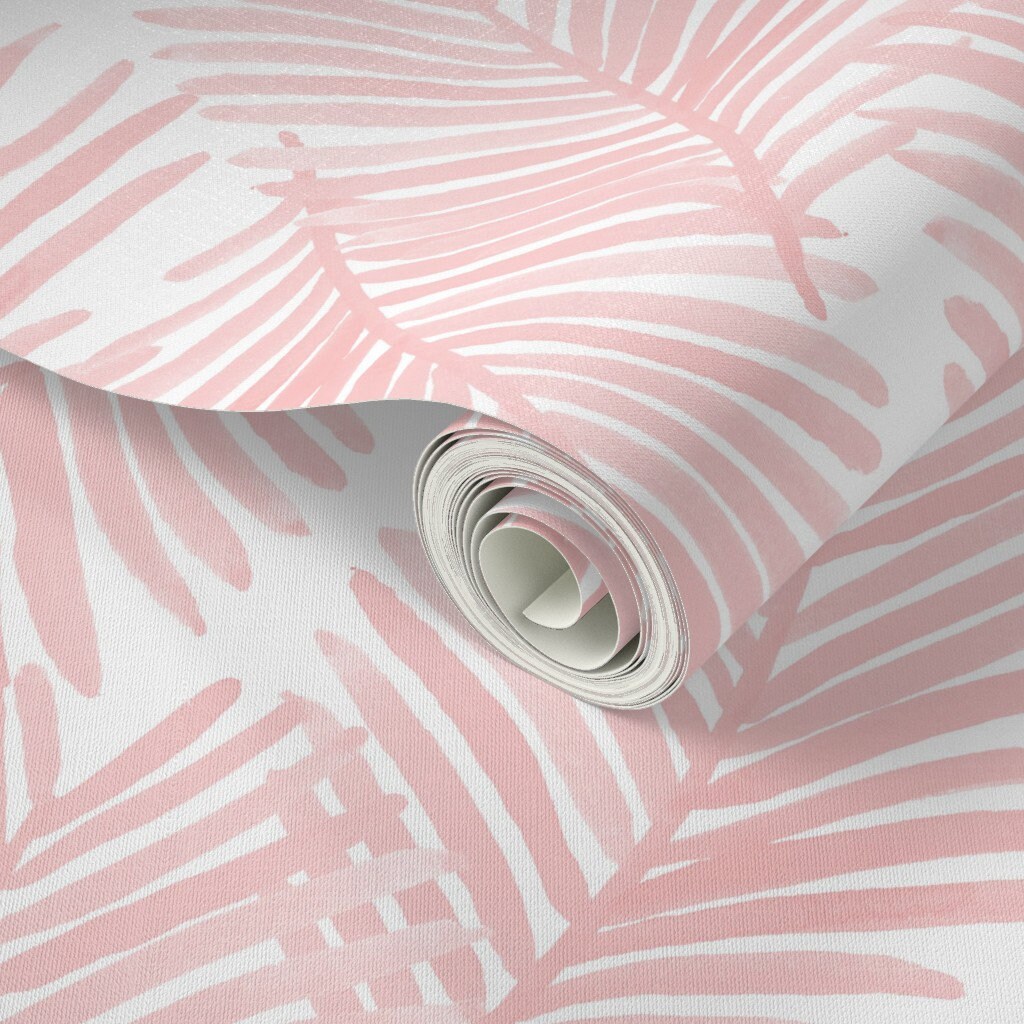 Palm Wallpaper Palm Print Fabric Pastel Pink by - Etsy