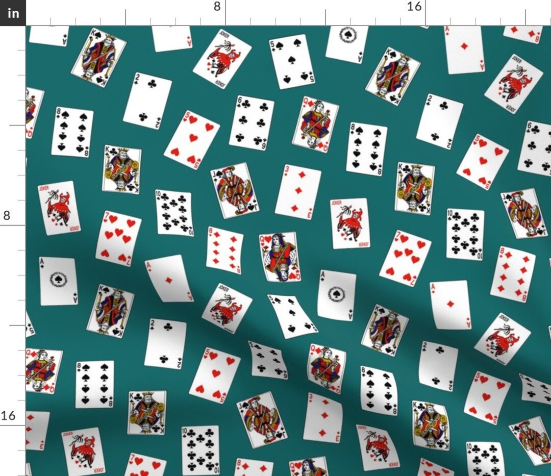 Playing Cards Fabric Scattered Playing Cards Aqua by Thin Line Textiles ...