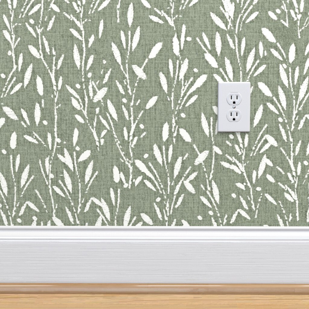 Botanical Wallpaper Olive Grove Green by Kristopher K | Etsy