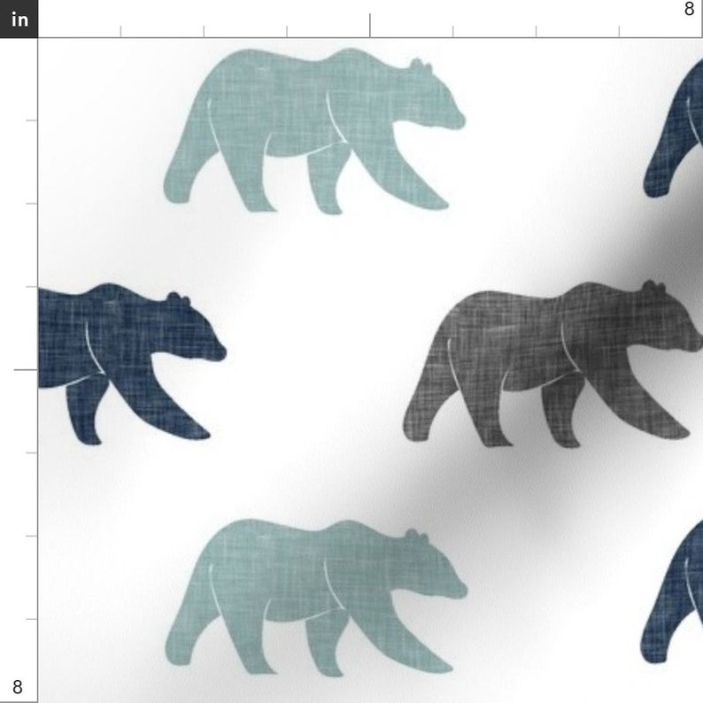 Woodland Bears Fabric Multi Bear Fabric Navy Dusty Blue | Etsy