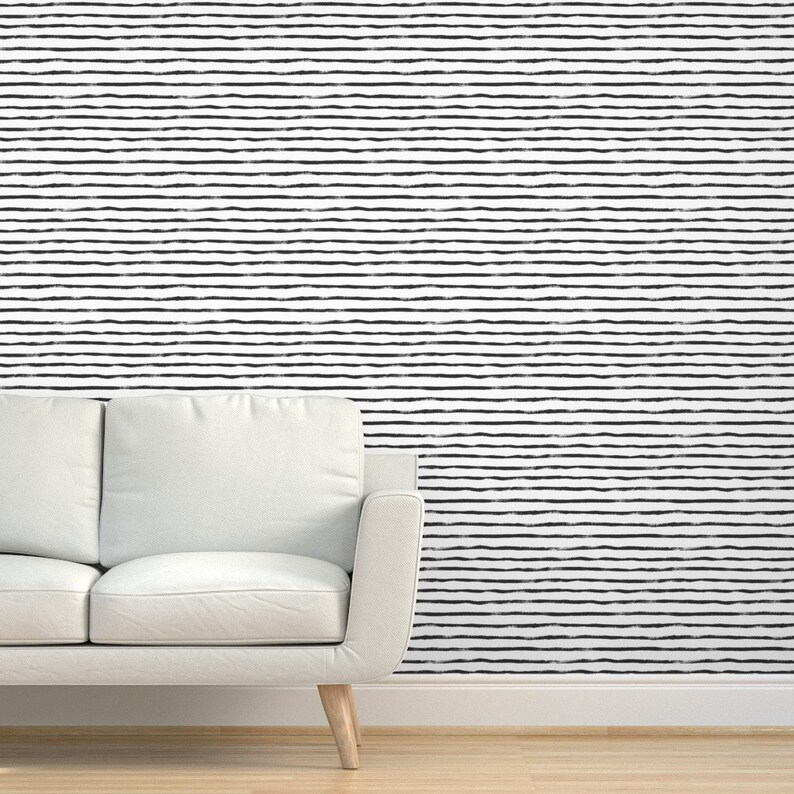Stripe Wallpaper Thin Stripe Soft Black by Crystal Walen - Etsy