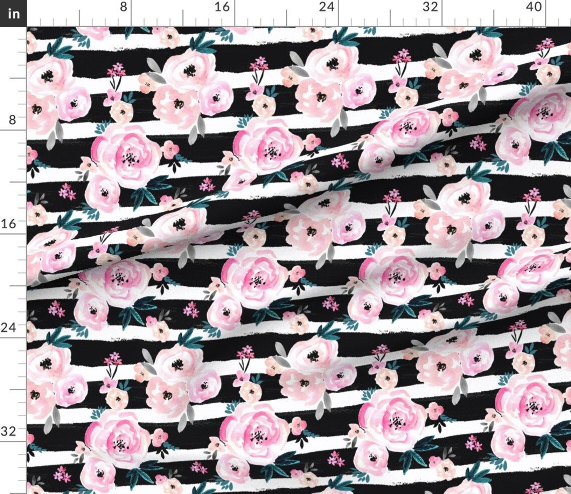 Flowery Bands Fabric Sunset Rose Stripe by Crystal Walen - Etsy