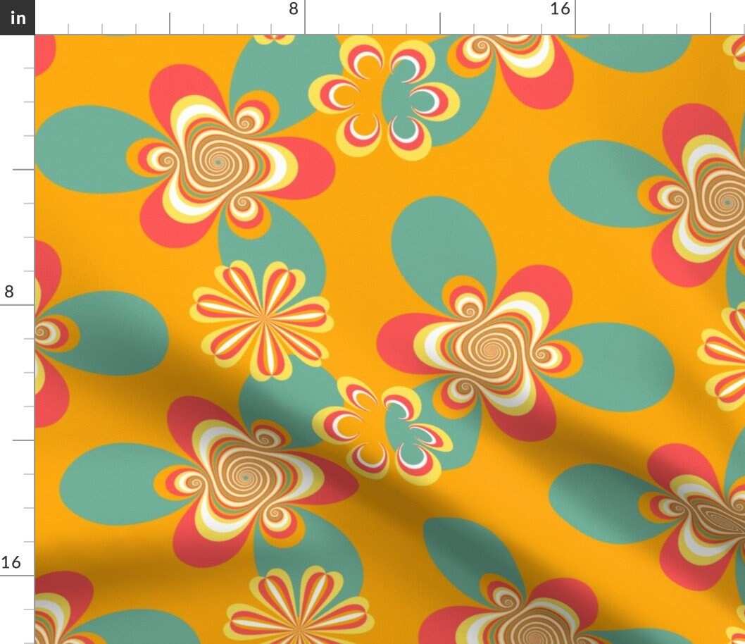 Hippie Fabric Sixties2 by Dessineo Orange Green - Etsy