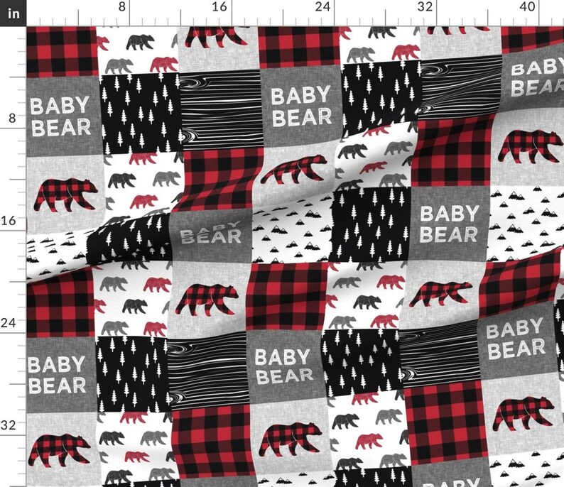 Baby Bear Fabric Baby Bear Patchwork Quilt Top Buffalo Plaid - Etsy