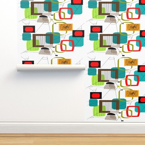 Mod Wallpaper Tweedy Orbs Retro Gold Mid Century Modern Mod - Etsy