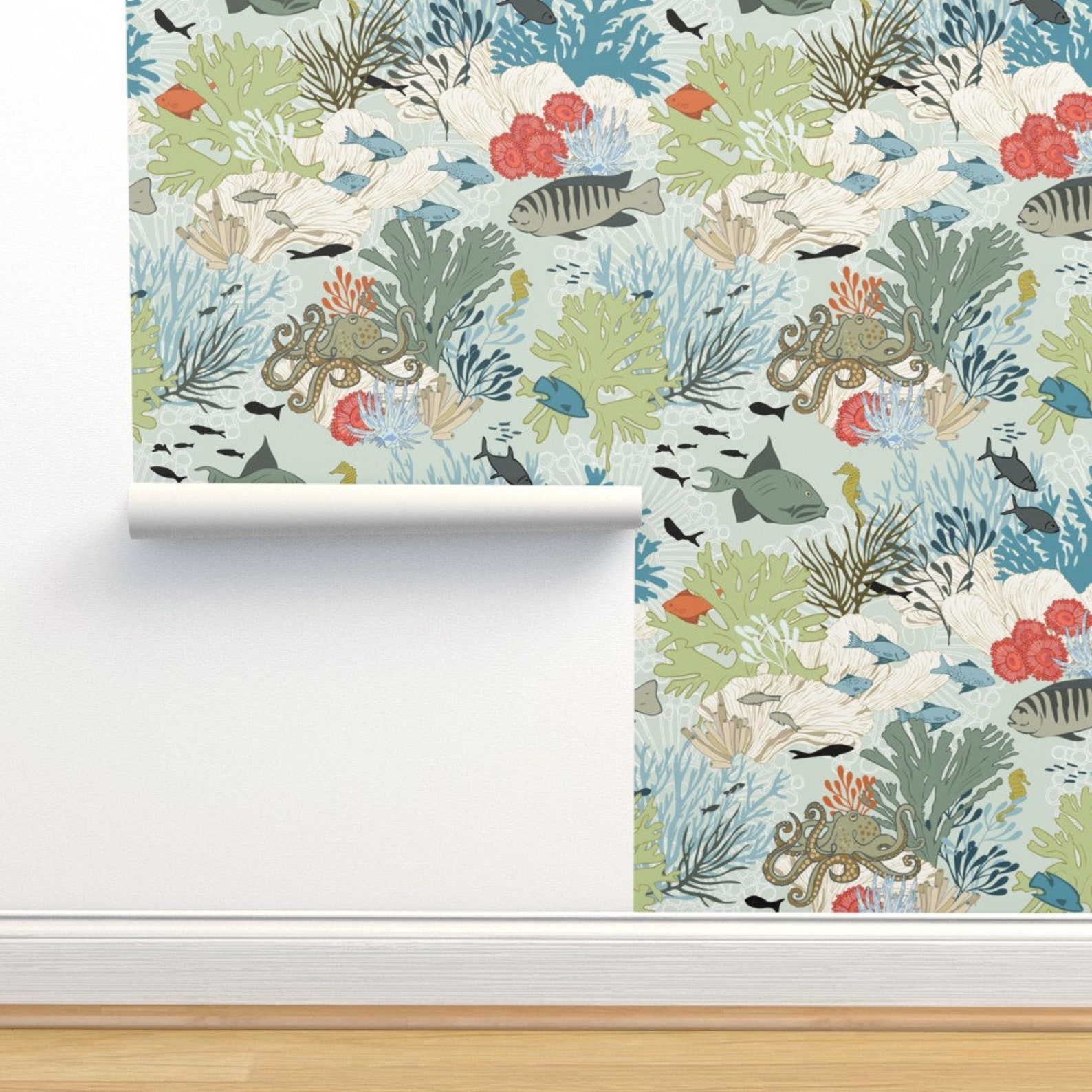 Coral Reef Wallpaper Coral Reef Aqua by Fernlesliestudio Coral Custom ...