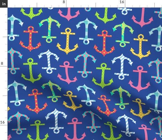 Colorful Anchors Fabric Colorful Anchor Navy by - Etsy
