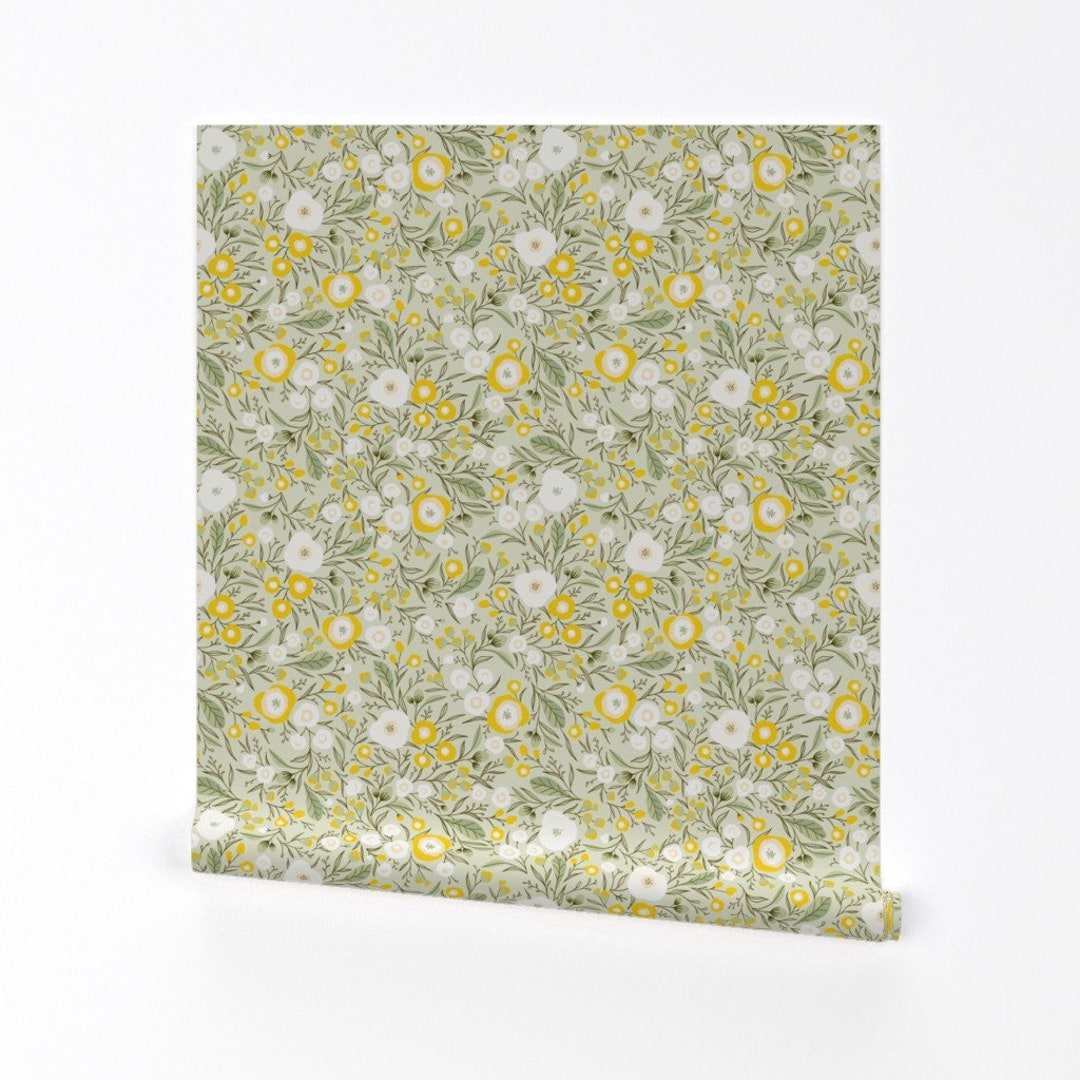Fresh Sage Floral Wallpaper Floral on Sage by Wildbasile Modern Floral ...