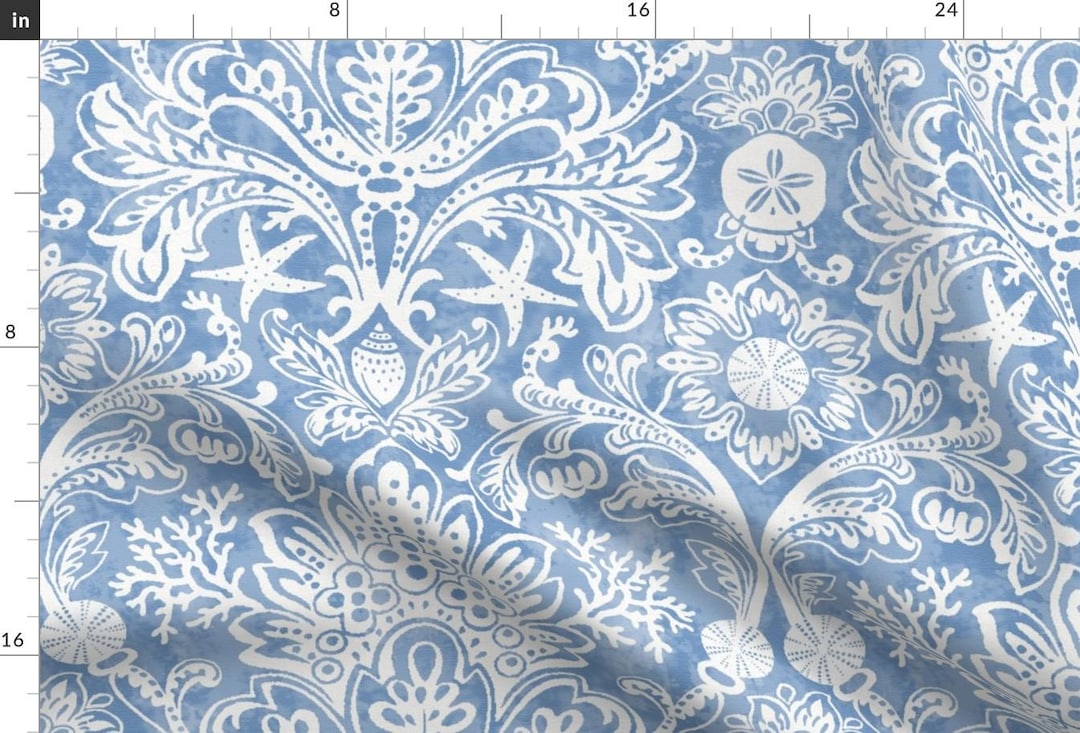 Coastal Fabric - Beach House Damask by Kee_design_studio - Nautical ...