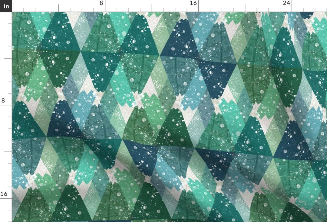 Mountain Fabric - Alpine Wilderness Snowy Mountain Peaks Geometric ...
