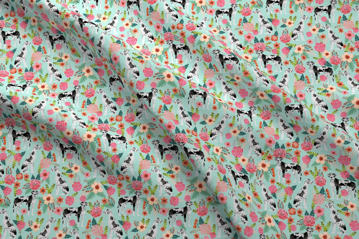Great Dane Fabric Great Dane Floral Flowers Dog Breeds By | Etsy