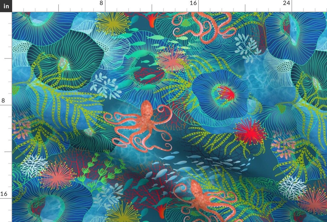 Octopus Fabric Aquatic Dance by Honoluludesign Underwater Animal Ocean ...