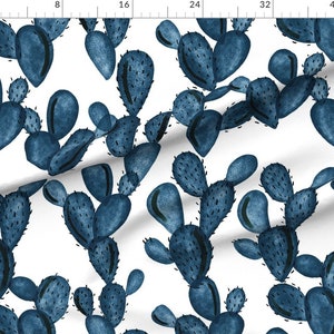Navy Cactus Fabric Oversized Navy Paddle Cactus Watercolor - Etsy