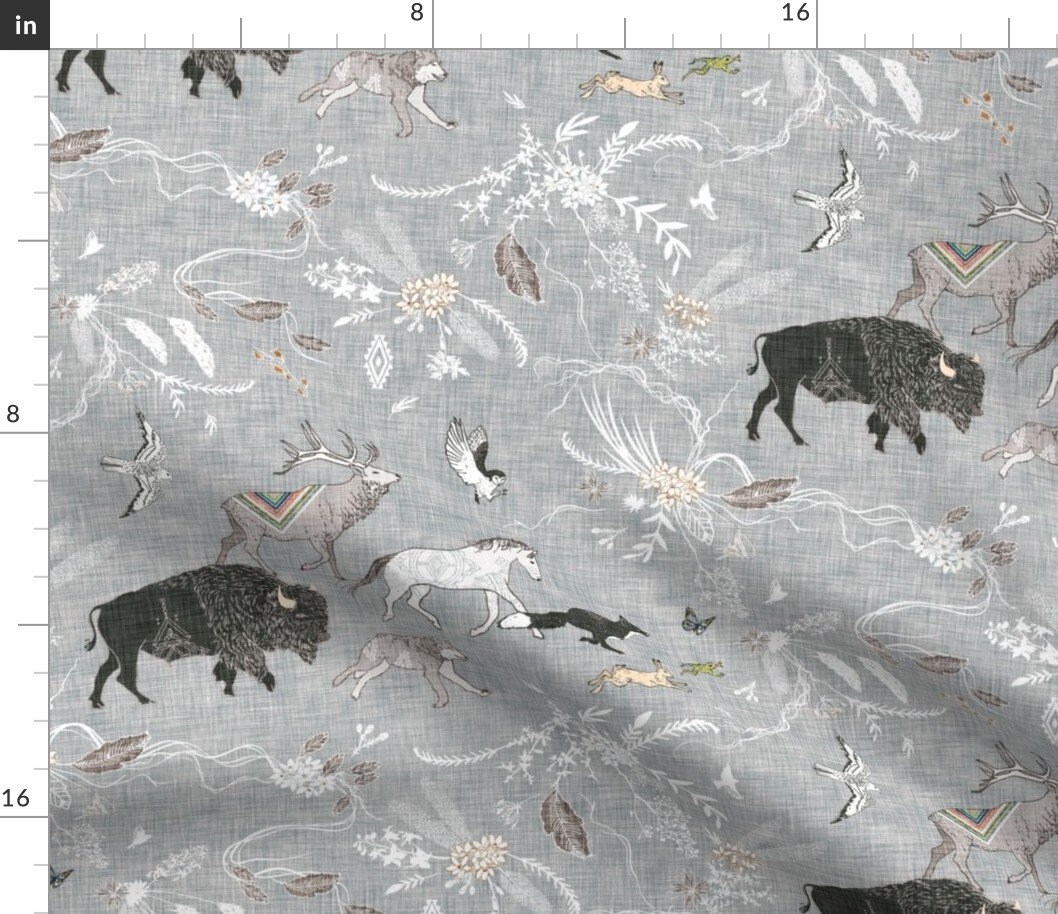 Buffalo Fabric Fall Stampede large by Nouveau Bohemian - Etsy