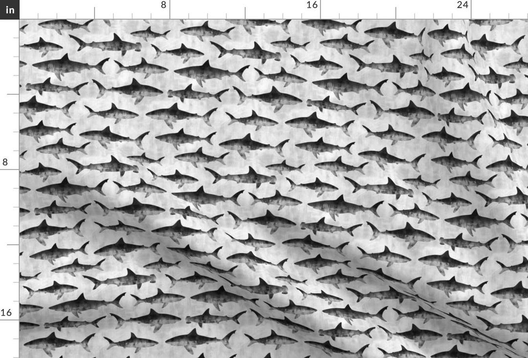 Shark Fabric - Sharks - Dark Gray by Littlearrowdesign - Shark Nautical ...