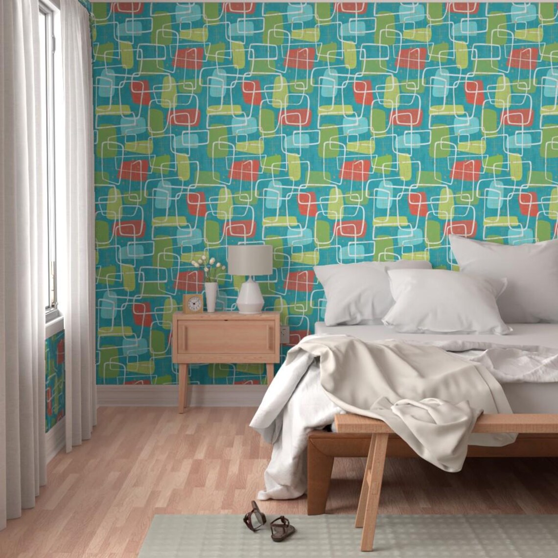 Mid-century Wallpaper - Atomic Mcm Grid in Surfside by Raqilu - Retro ...
