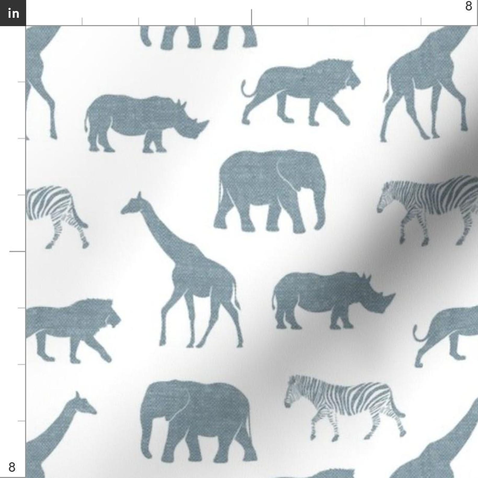 Blue Safari Animals Pattern Fabric - Safari Animals - Dusty Blue by ...