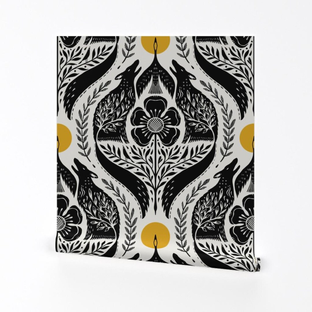 Folk Wolves Removable Peel and Stick Wallpaper - Mystical Scandi Witchy ...