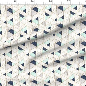 Triangles Fabric Mod Triangles Vintage Navy Mint Rotate by - Etsy