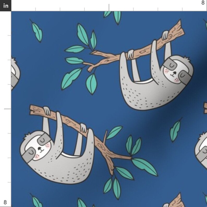 Sloths on Blue Fabric Sloth on Tree Branch With Leaves on - Etsy