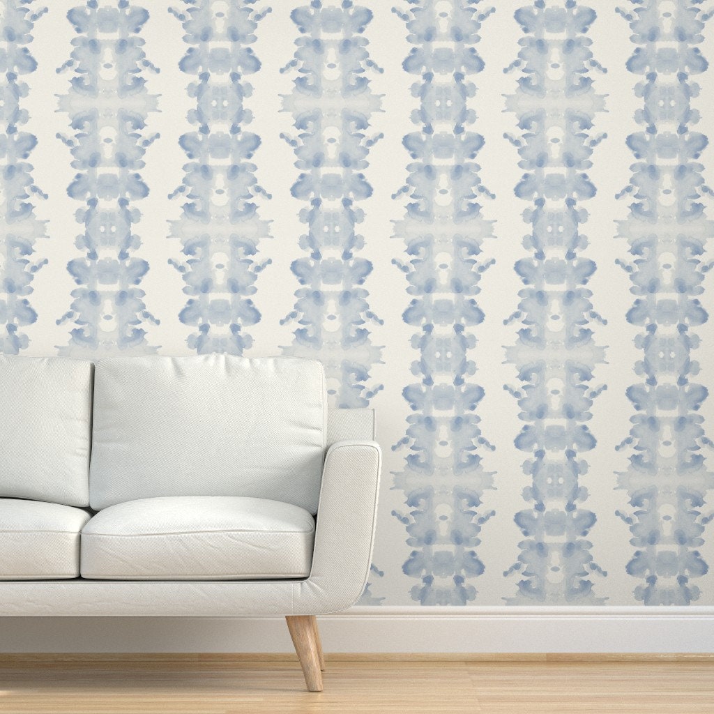 Ink Blot Wallpaper Soft Blue on Cream Double Inkblot by - Etsy