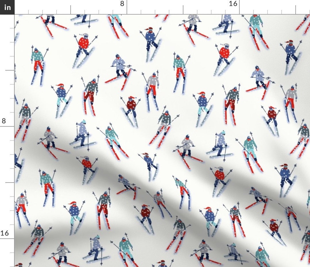 Skiing Winter Snowy Fabric Downhill Skiers by Kee Design Studio Ski ...