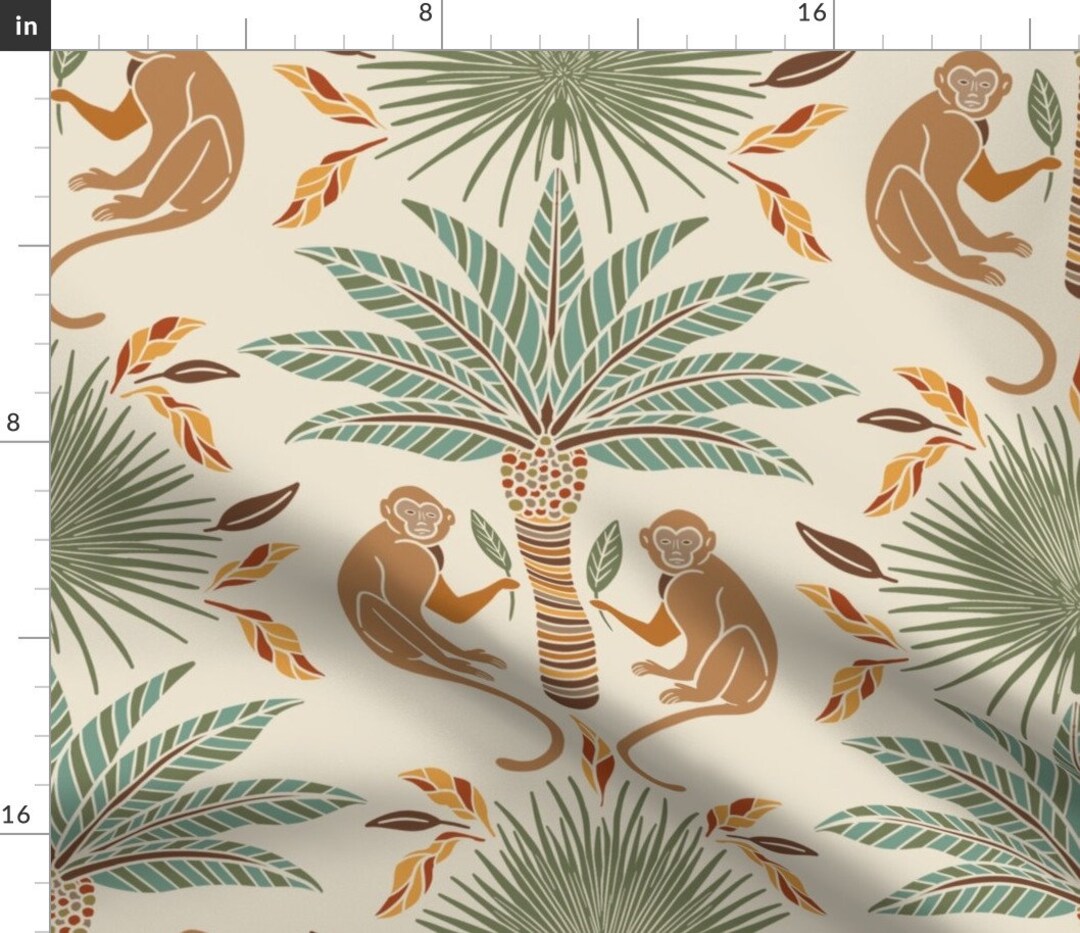 Beige Fabric Boho Tropical Monkey by Studio_saturno Art Deco Monkeys ...