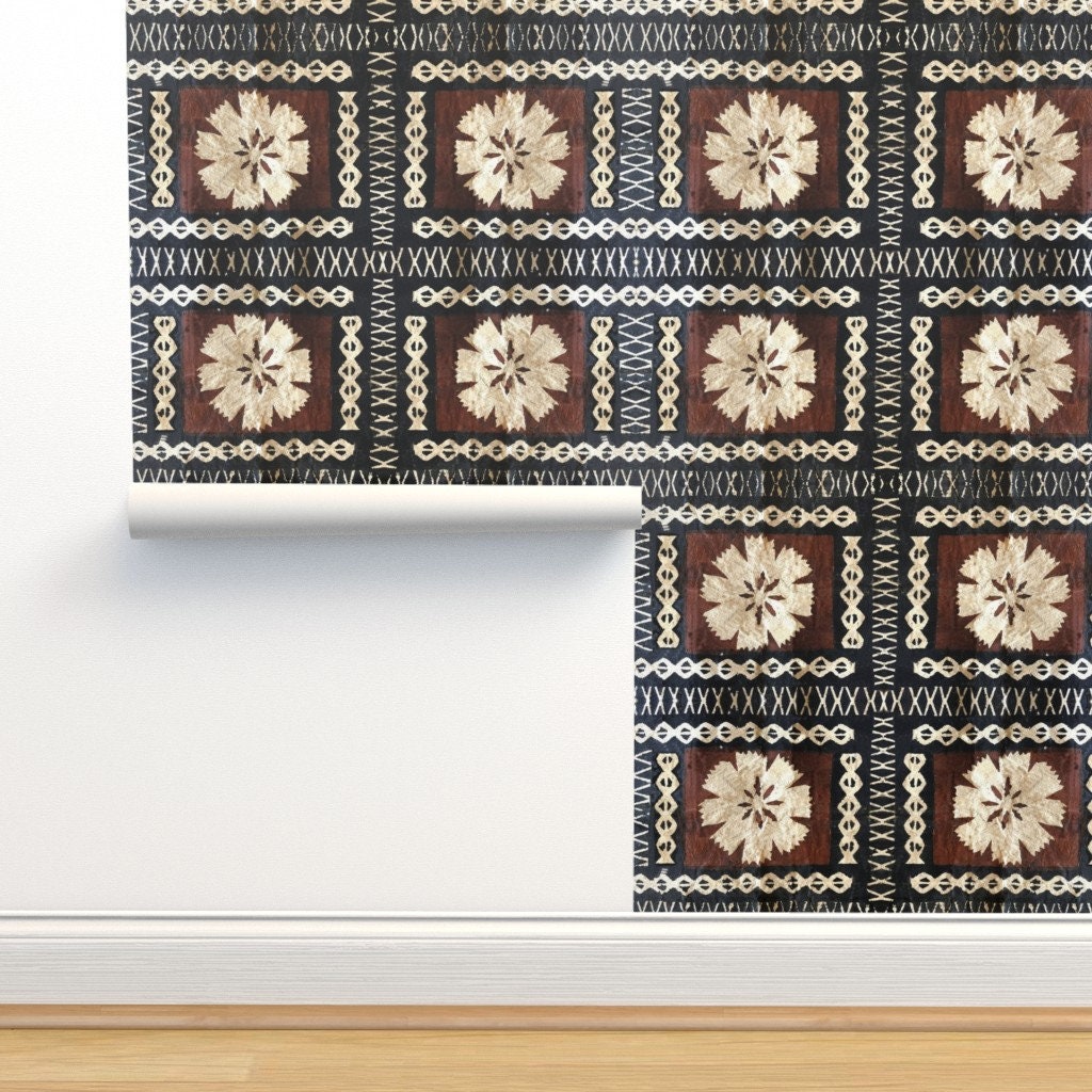 Tapa Wallpaper - Fijian Tapa Cloth 7 by Hypersphere - Brown Black Tapa ...