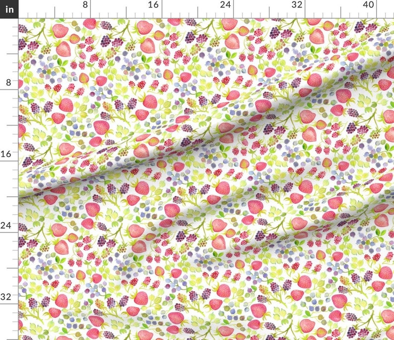 Berry Bush Fabric Summer Berries by Cjldesigns Watercolor - Etsy