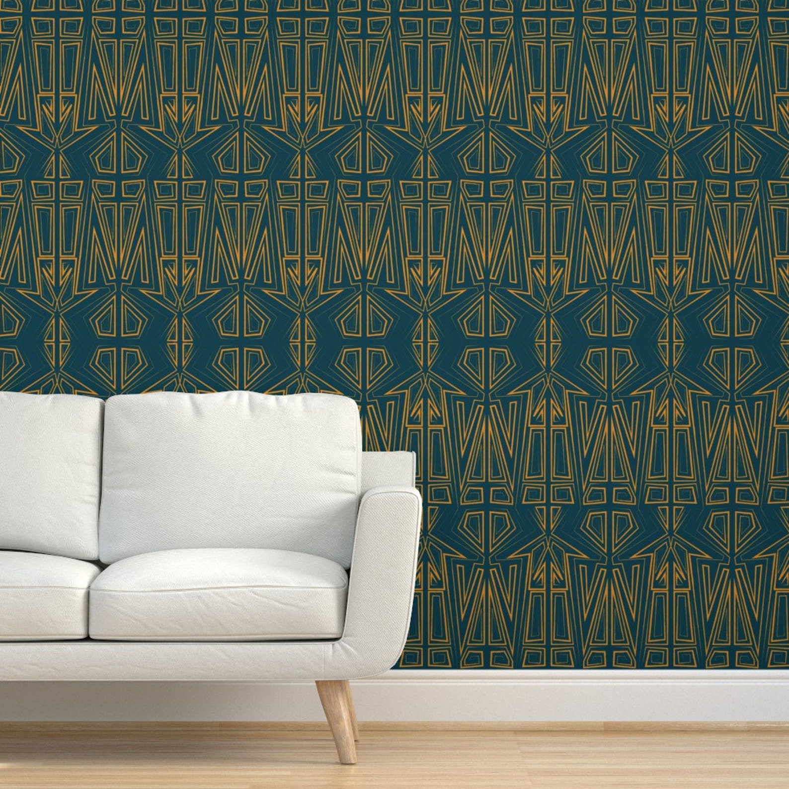 Tribal Wallpaper Five Tribes by Freethebold Teal Yellow - Etsy