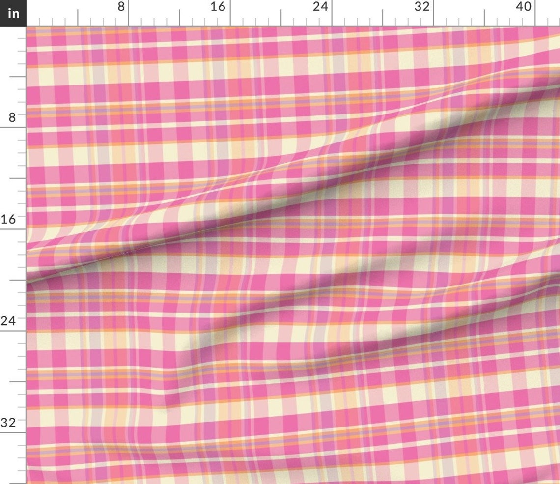 Pink Plaid Fabric Plaid Easter Bunny Rabbit Pink Yellow - Etsy