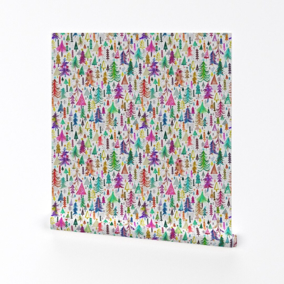 Woodland Wallpaper Colorful Pines by Ninola-design Trees Winter ...