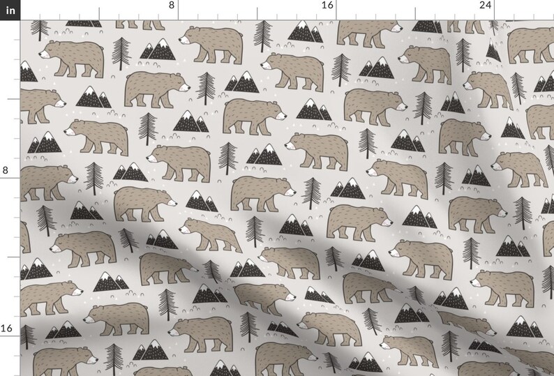 Woodland Fabric Mountain Bear Woodland By Caja Design Bear | Etsy