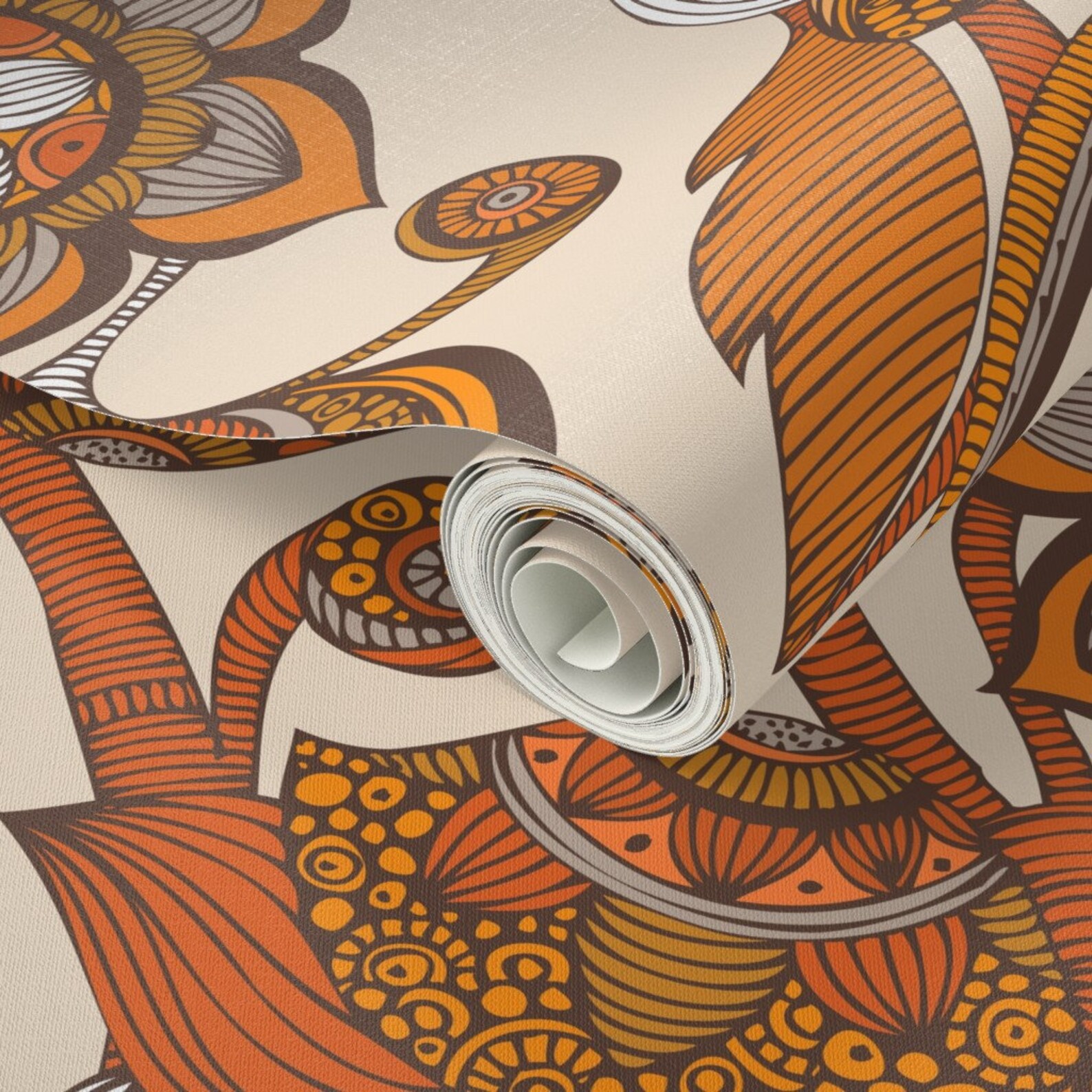 Orange Boho Floral Wallpaper Boho Orange by Valentinaharper - Etsy