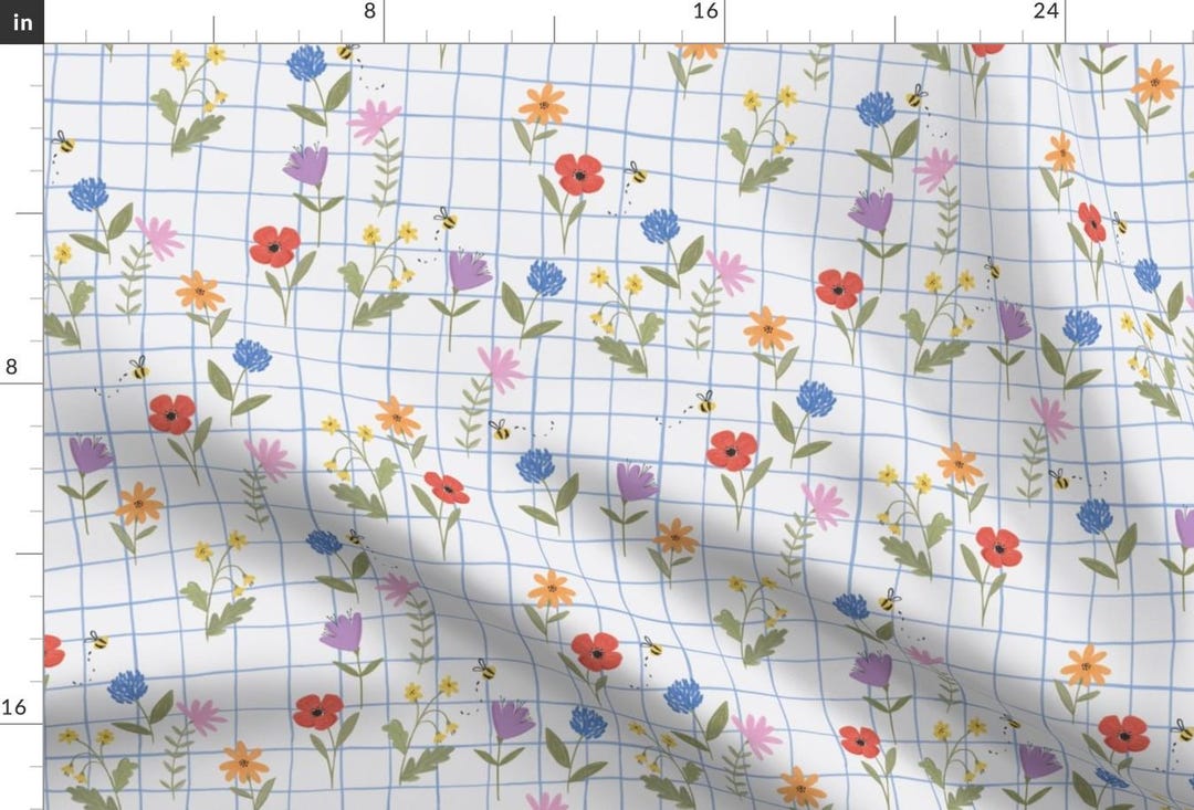 Wildflower Meadow Apparel Fabric - Cheerful Checks by Laura_pantony ...