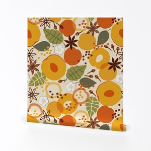 Apricots Wallpaper Apricot Pie Large by De Zigns orange Green 70s Style ...
