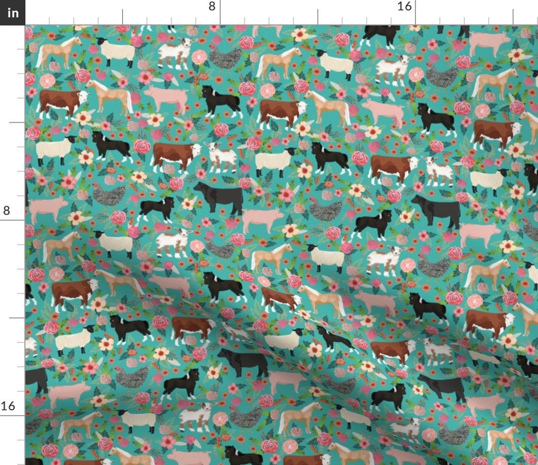 Farm Animals Fabric Farm Animals Cow Sheep Goat Chicken - Etsy