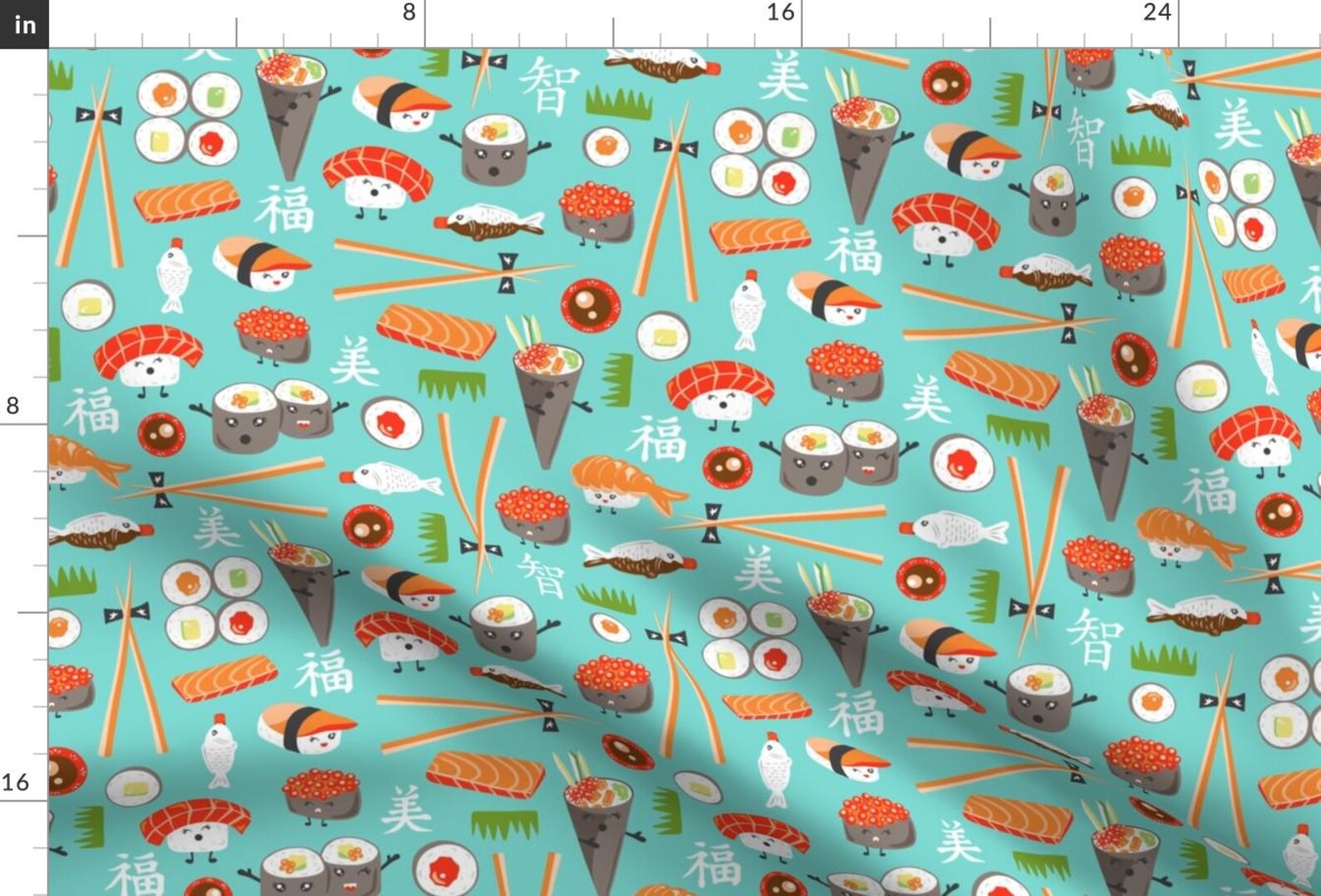 Sushi Fabric - Happy Sushi - Kawaii by Heatherdutton - Sushi Japanese ...