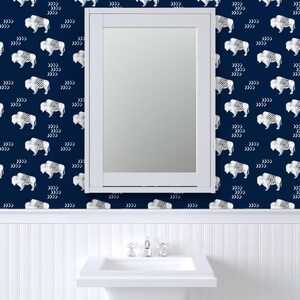 Bison Wallpaper - Buffalo Aztec Blue by Littlearrowdesign- Southwestern ...